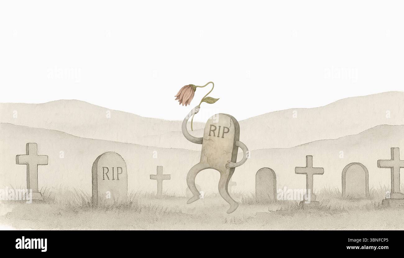 Dancing Tombstone with Wig – Funny Halloween Graveyard Illustration ...
