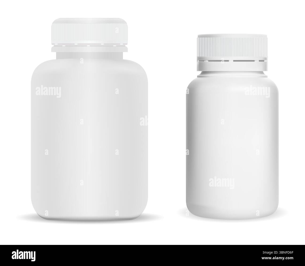 White plastic pill bottle. Supplement jar set, vector mockup. Pharmacy ...