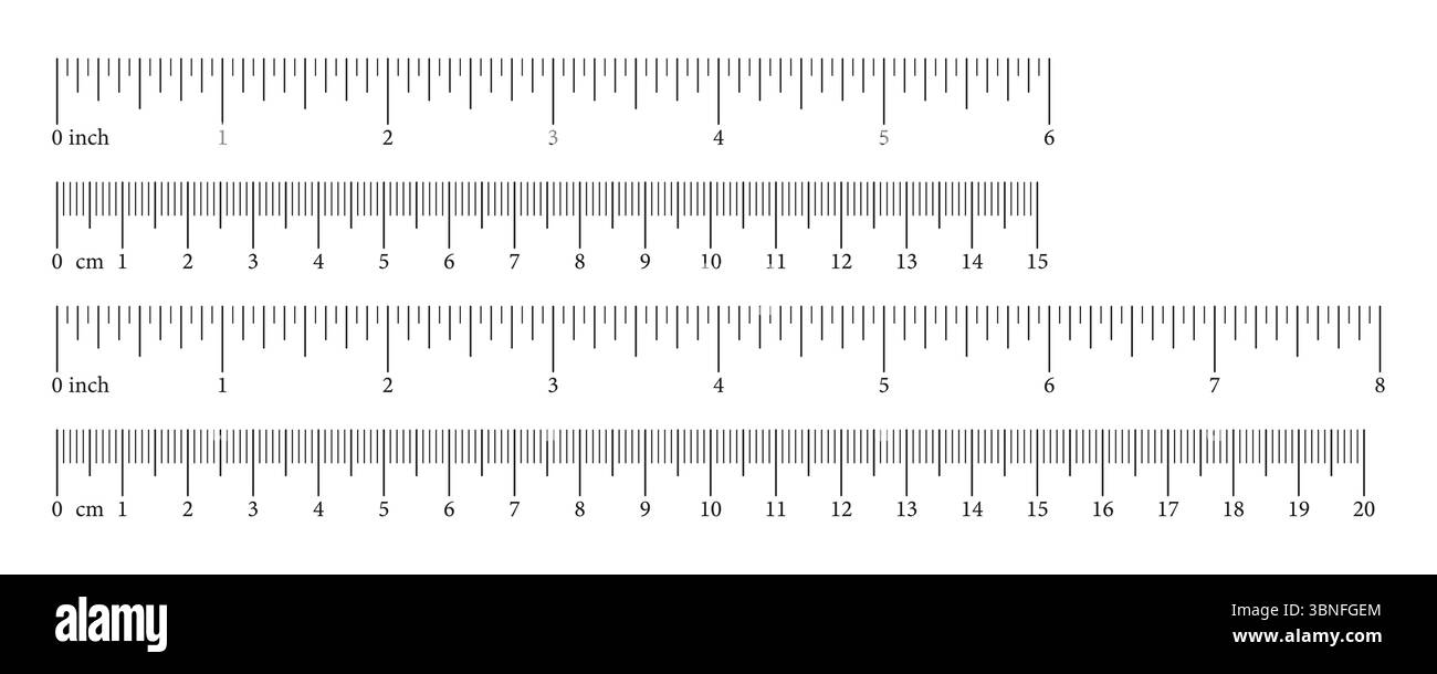 Set of scale with 15, 20 centimeter, 6, 8 inches with markup and ...