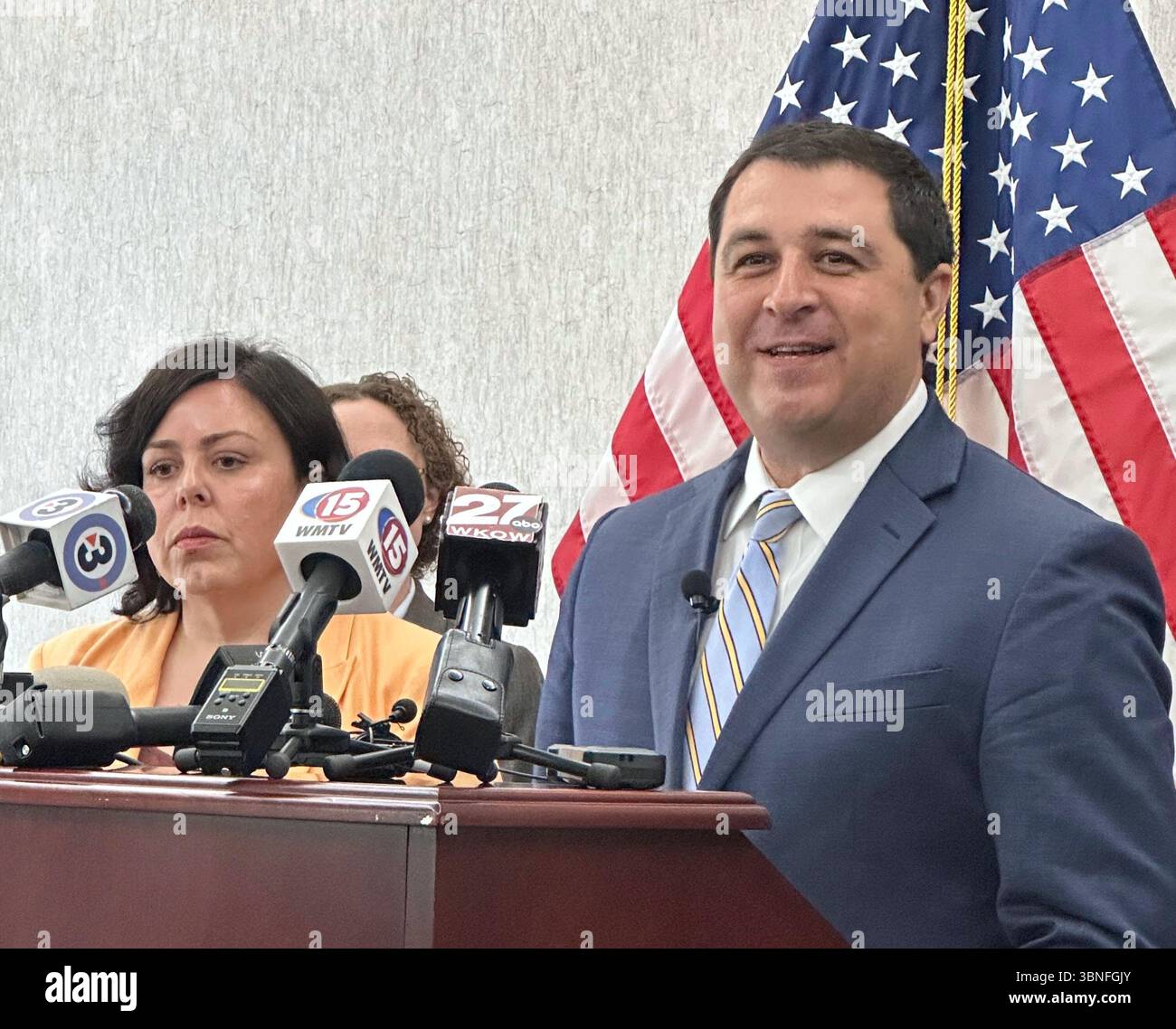 Wisconsin Attorney General Josh Kaul addresses the media at the state ...