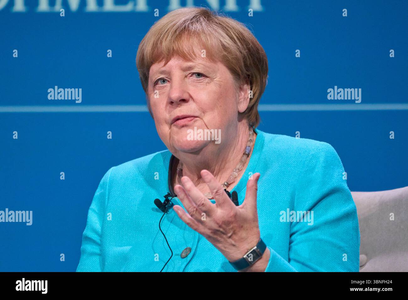 Former German Chancellor Angela Merkel speaks during the presentation ...