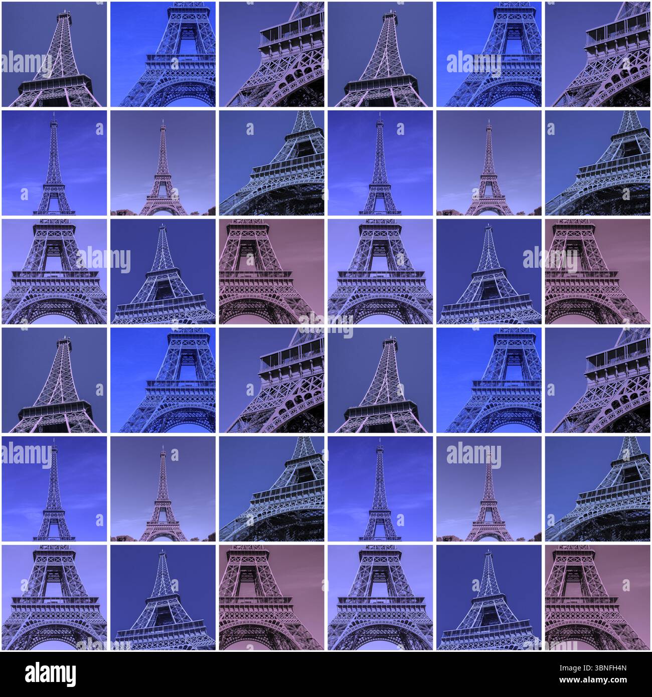 abstract seamless pattern: square tiles with photos of Eiffel Tower in ...