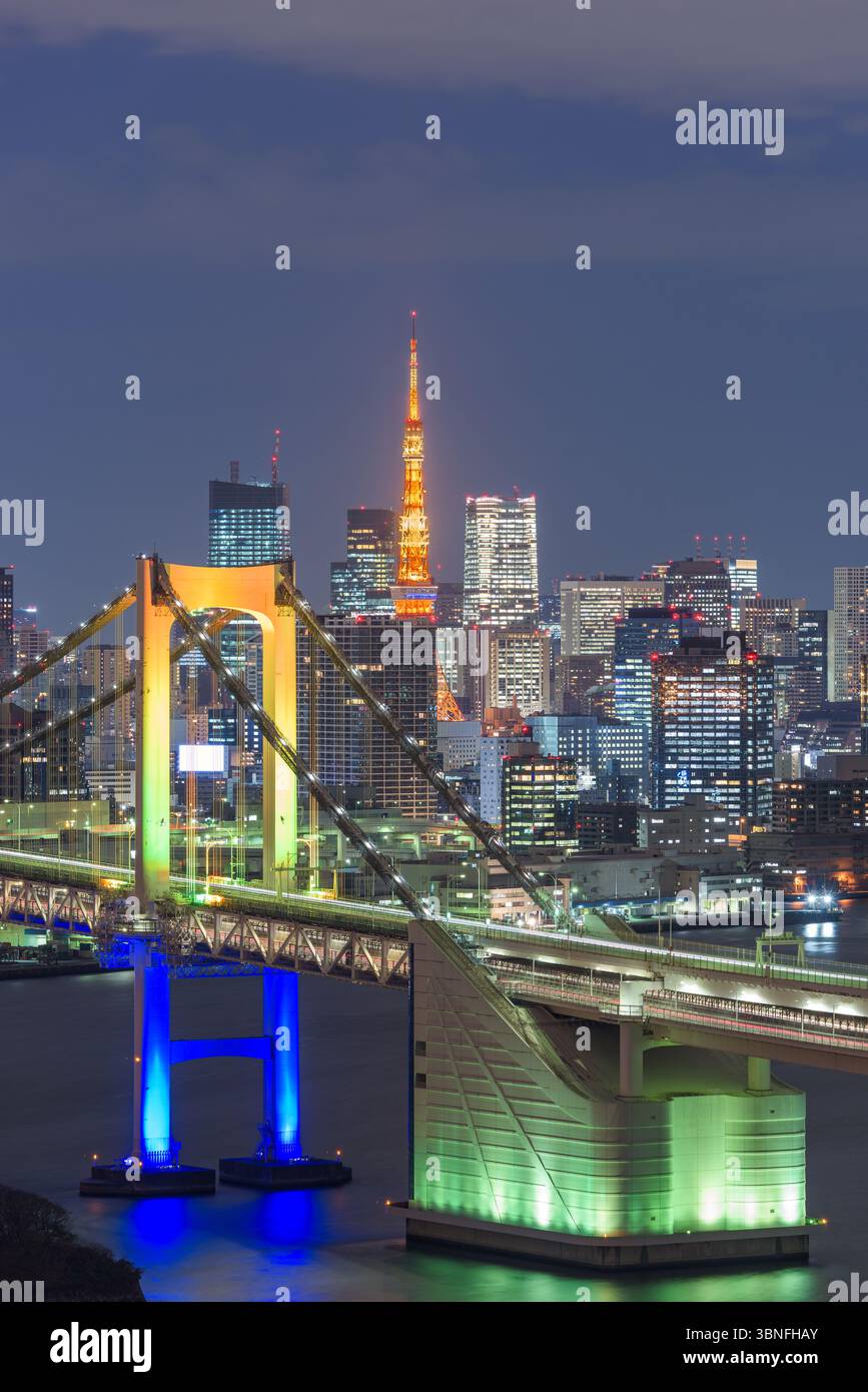 Tokyo, Japan skyline panorama with Rainbow Bridge and Tokyo Tower at ...
