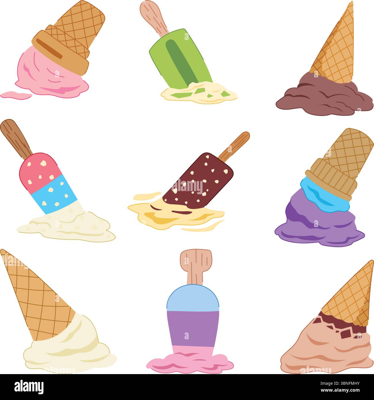 fallen ice cream set cartoon vector illustration Stock Vector Image ...