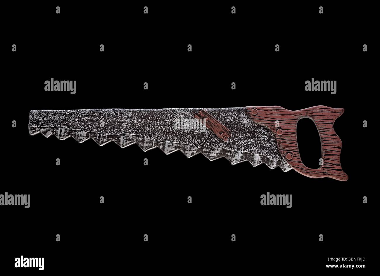 Old retro rusty handle saw isolated on black background with clipping ...