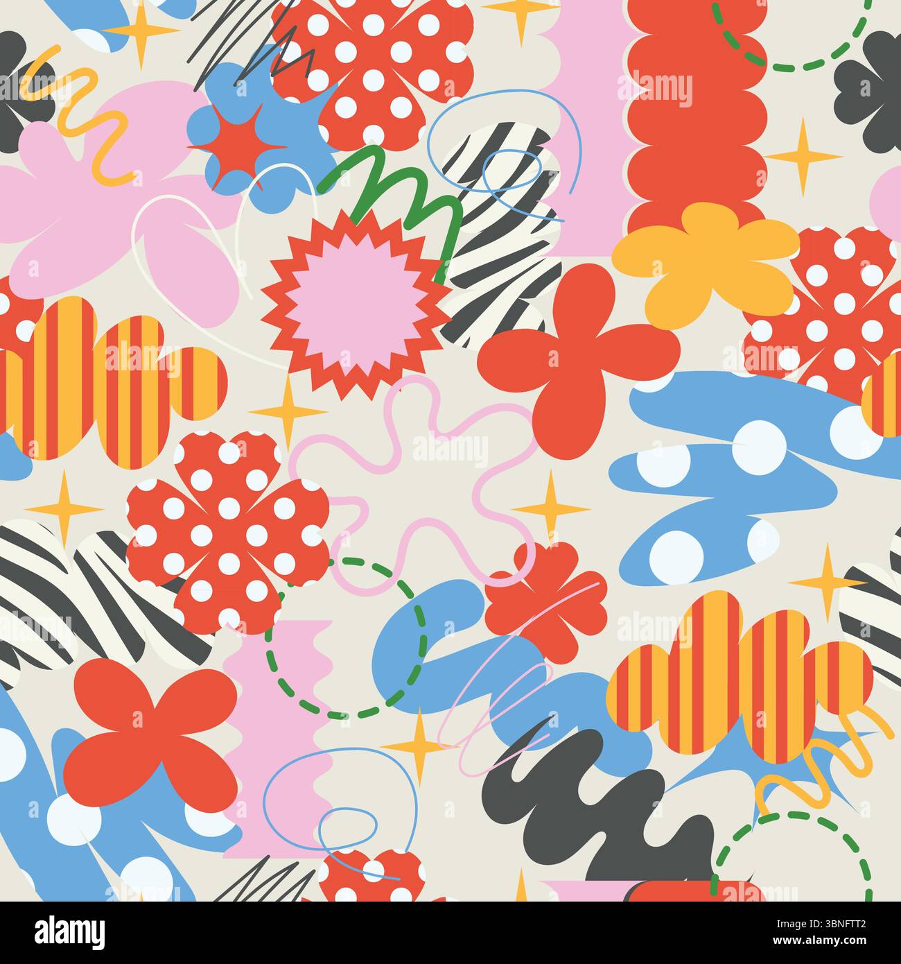 Seamless pattern with quirky doodle simple elements. Vector Stock ...