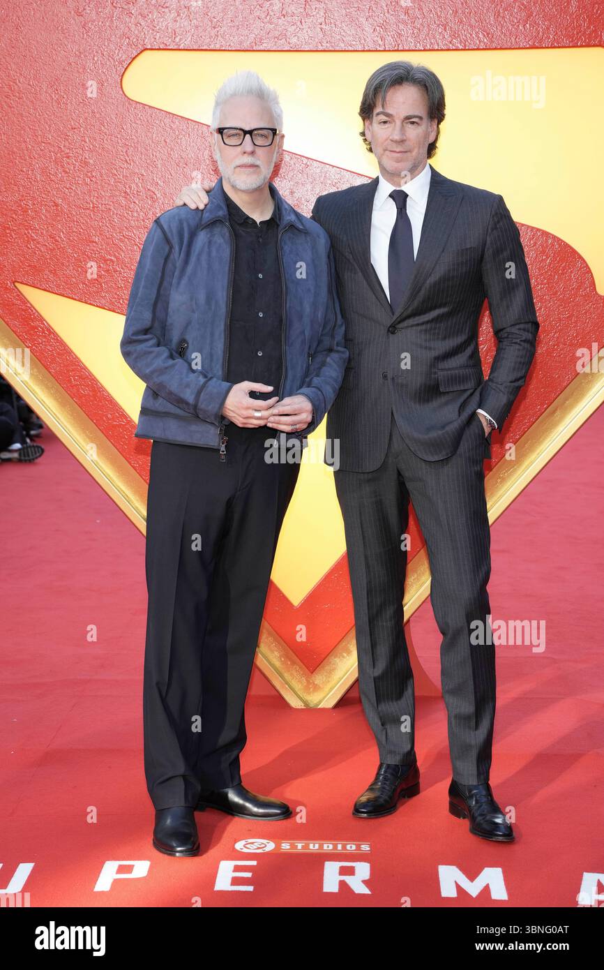 Director James Gunn, left and Producer Peter Safran pose for ...