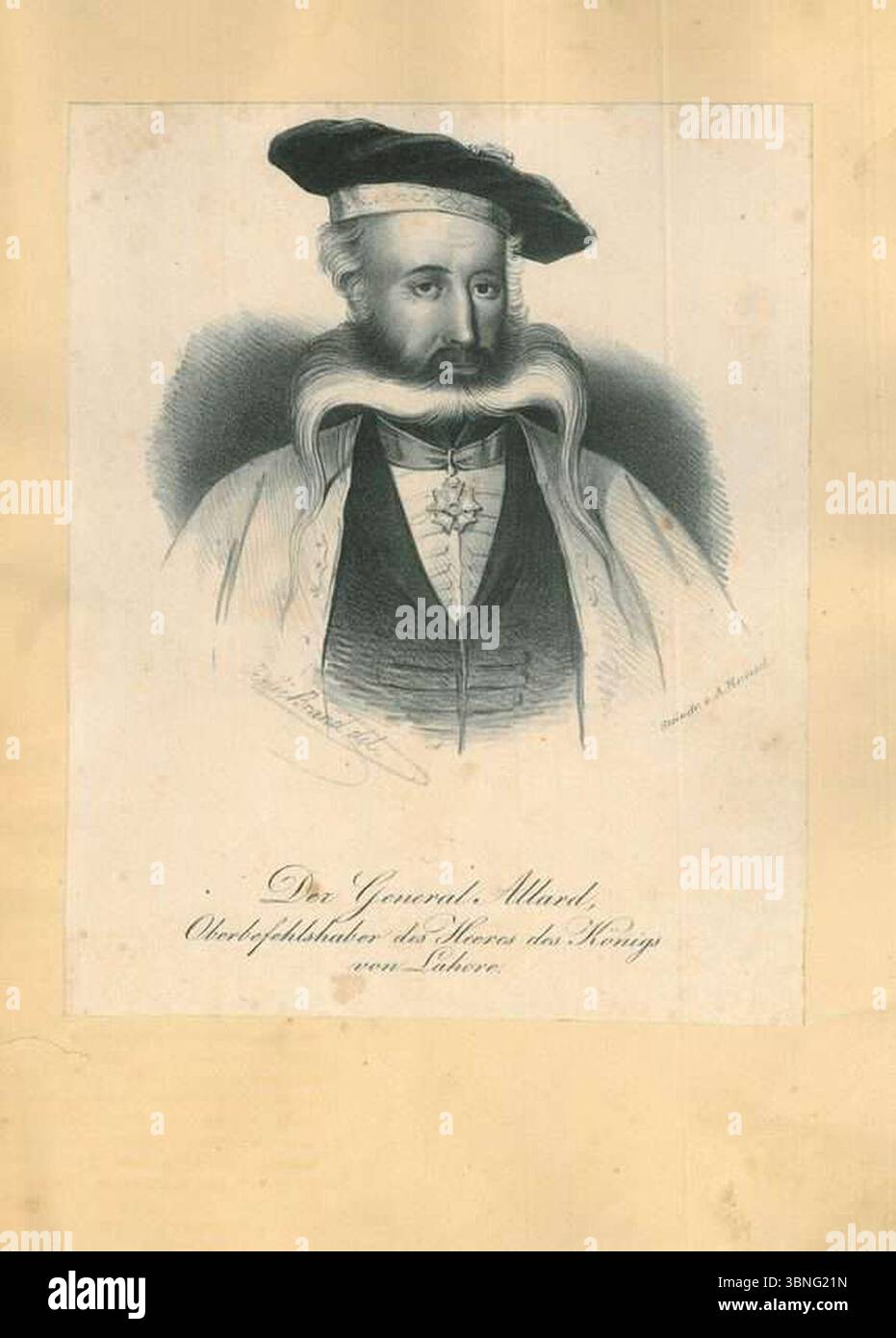 Lithograph of General Jean-François Allard of the Sikh Empire, by ...
