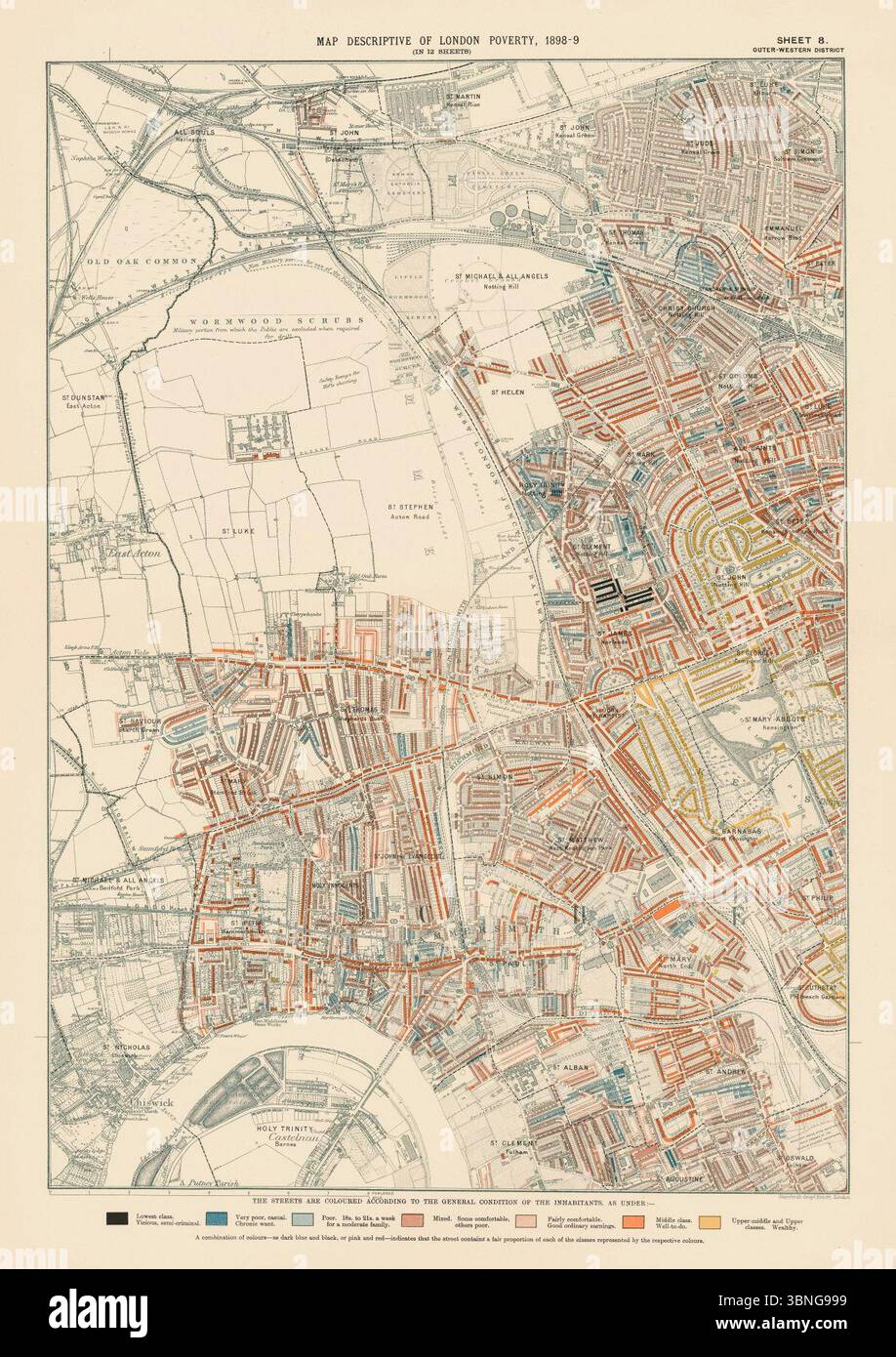 London Poverty Map, 1898-9 - Sheet 08 - outer-western district - lse ...