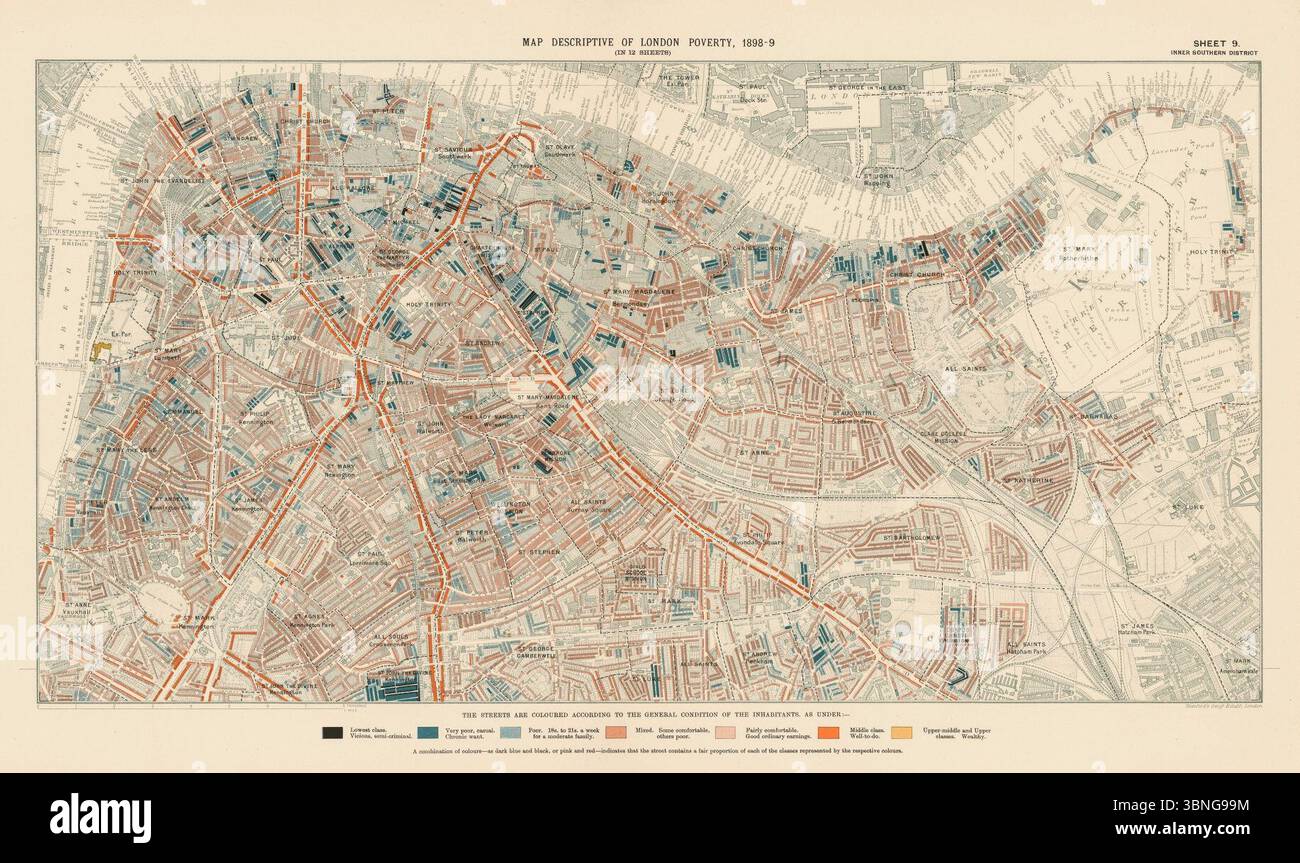 London Poverty Map, 1898-9 - Sheet 09 - inner southern district - lse ...