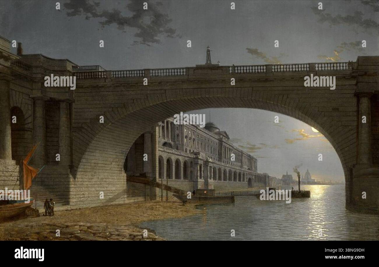 London, a view of Somerset House seen through an arch of Waterloo ...