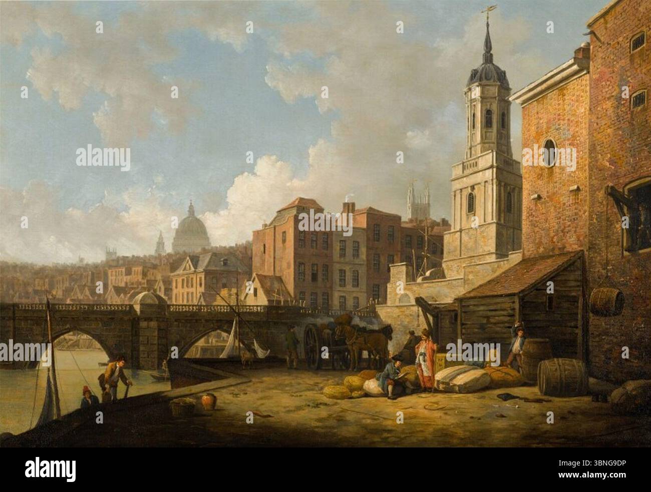 London, a view of Old London Bridge with Fishmongers' Hall Stock Photo ...
