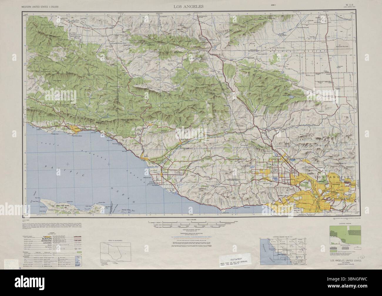 Los Angeles 1947 Shaded Relief Map Stock Photo - Alamy