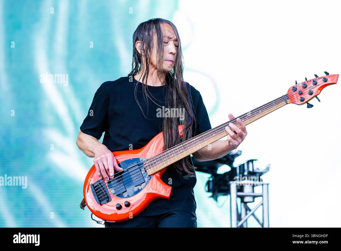John Myung of Dream Theater performing live at Tons of Rock 2025 Stock ...