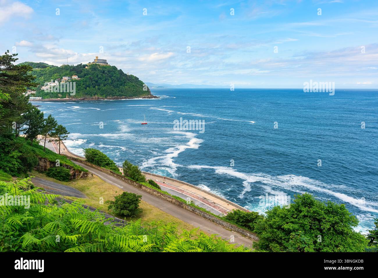 View of the ocean and Mount Igueldo in the bay of La Concha in San ...