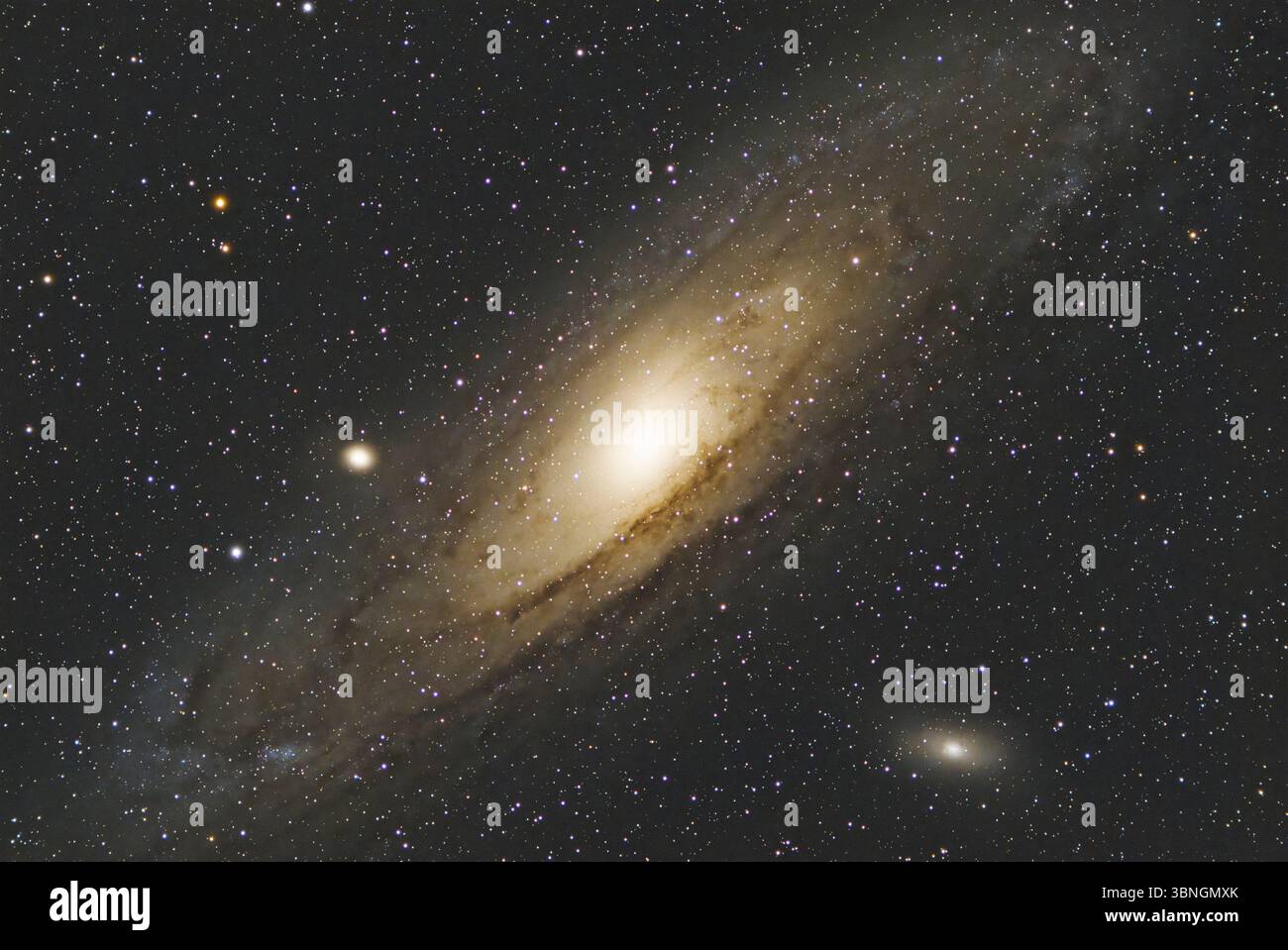 Visible light image with a telescope of the Andromeda Galaxy and two ...