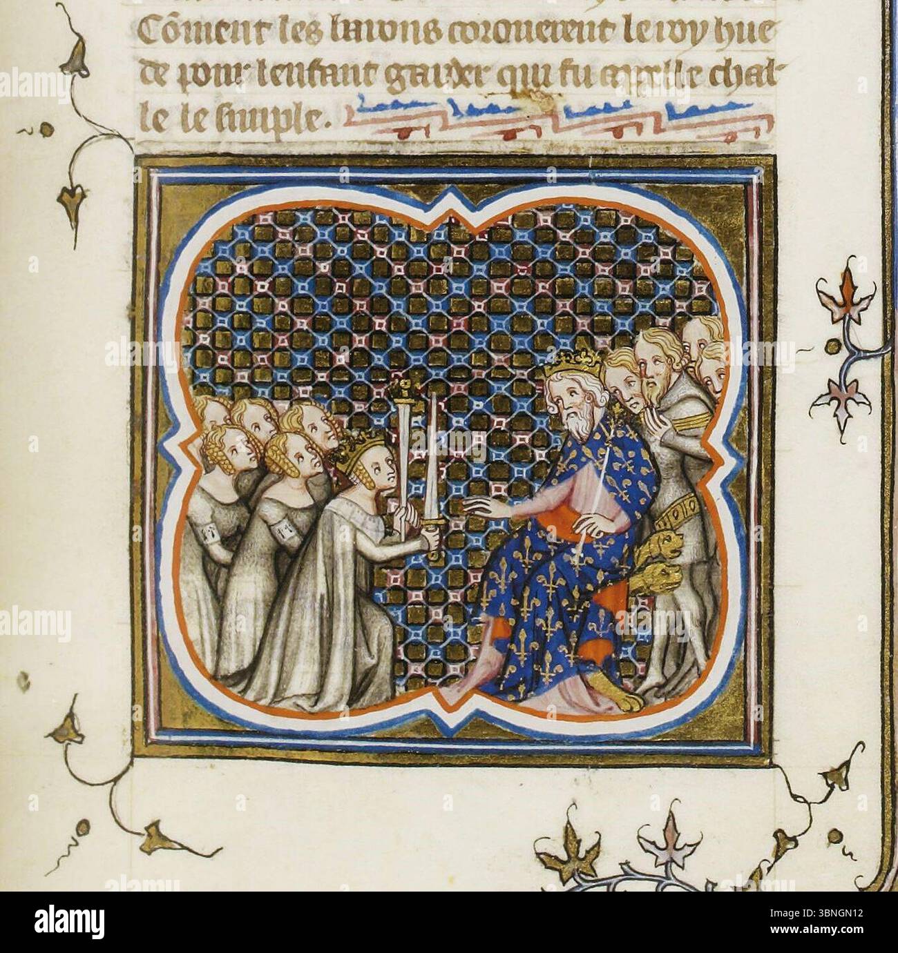 Louis II le Bègue recevant les insignes royaux, Grandes Chroniques de ...