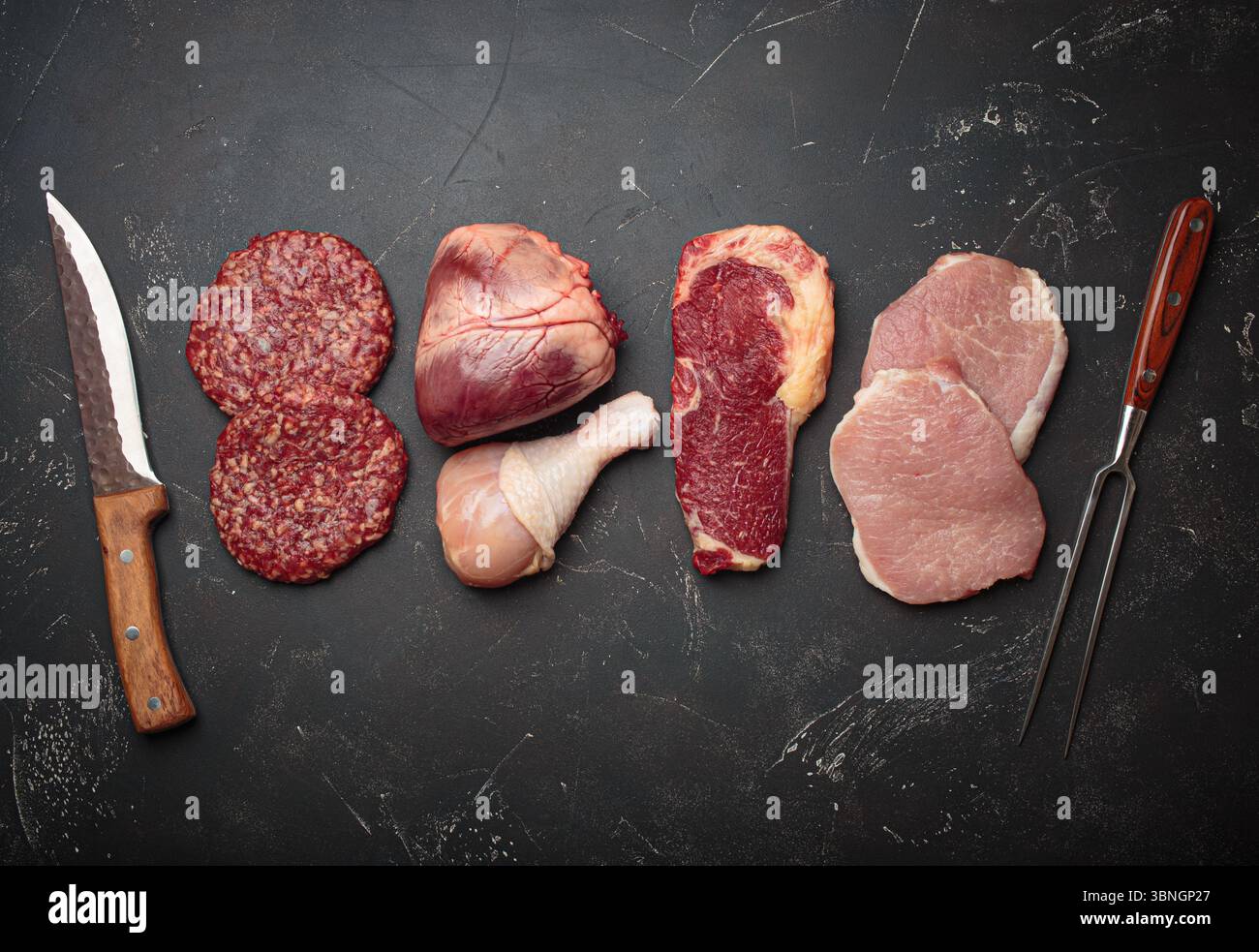 Selection of assorted raw meat cuts for zero carb carnivore diet ...