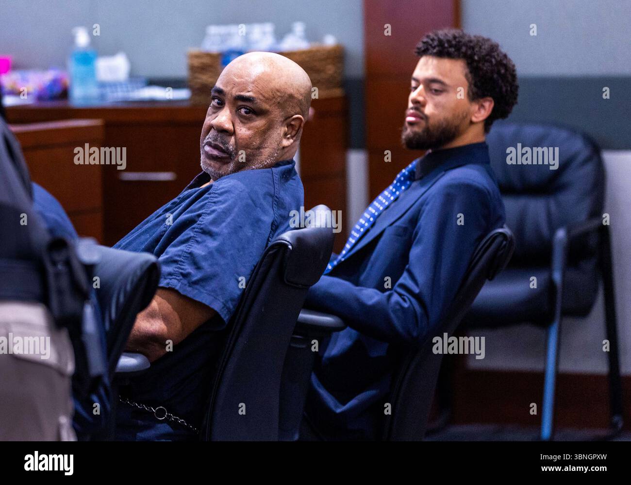 Duane Davis looks back during a hearing on claims of juror misconduct ...