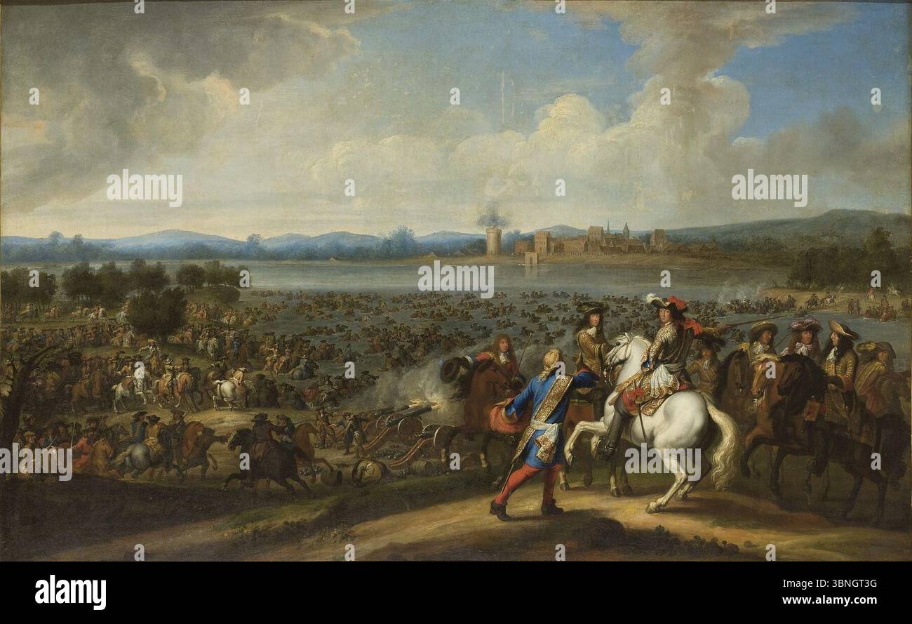 Louis XIV of France and his Army crossing the Rhine at Lobith on the ...
