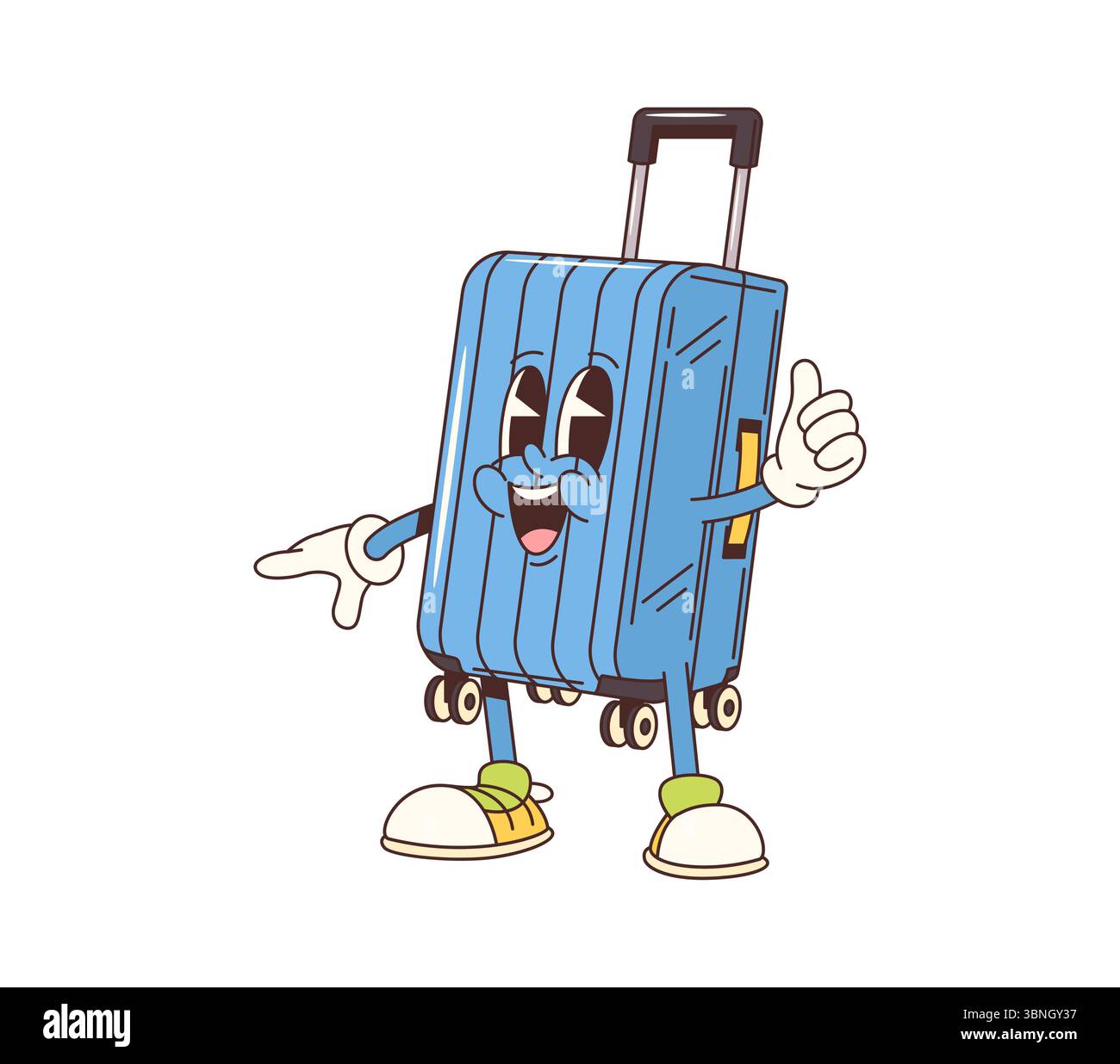 Cartoon groovy travel suitcase, summer leisure character. Vacation ...