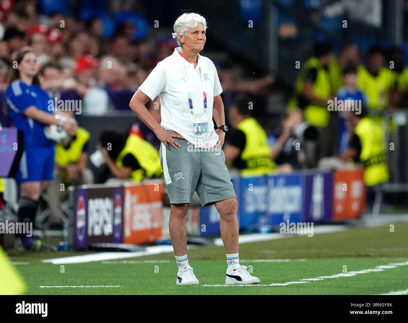 Switzerland head coach Pia Sundhage appears frustrated during the UEFA ...