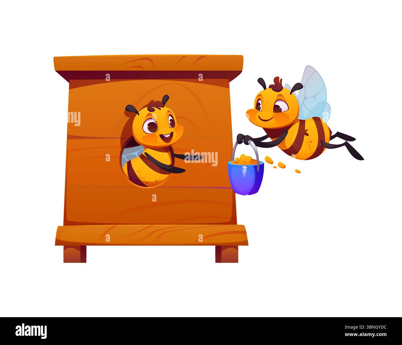 Cartoon funny honey bee characters working in hive. Cute honeybee ...