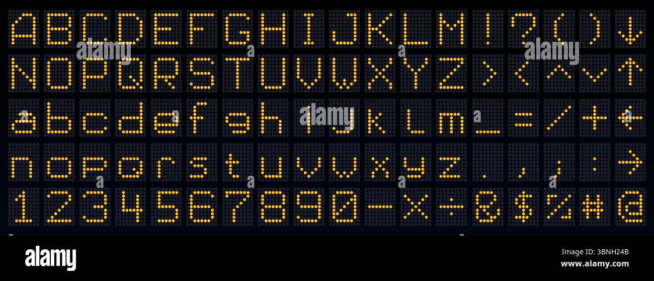 Score board font, flip dot type, digital led airport screen typeface, terminal display alphabet ...