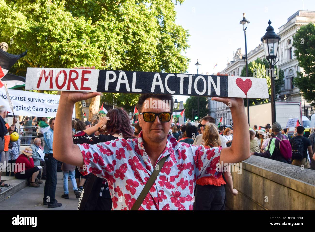 London, UK. 2nd July 2025. Protesters gather outside Downing Street in ...