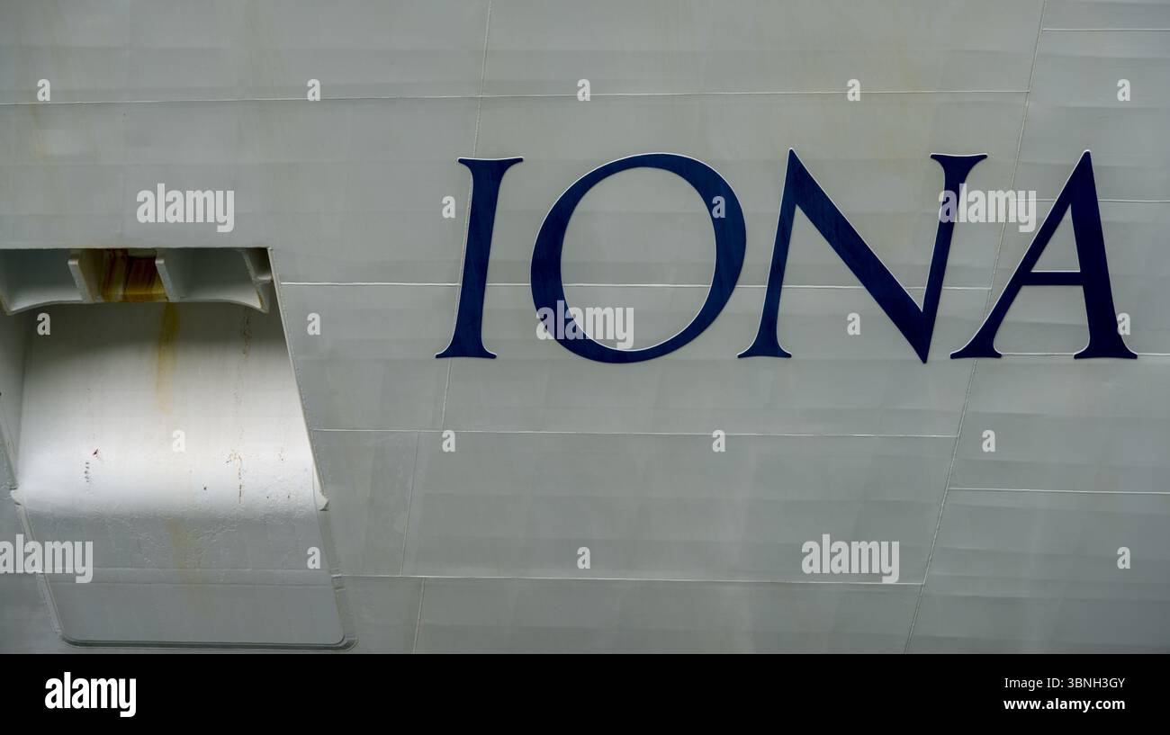 The name only of the P&O cruises IONA ship Stock Photo - Alamy
