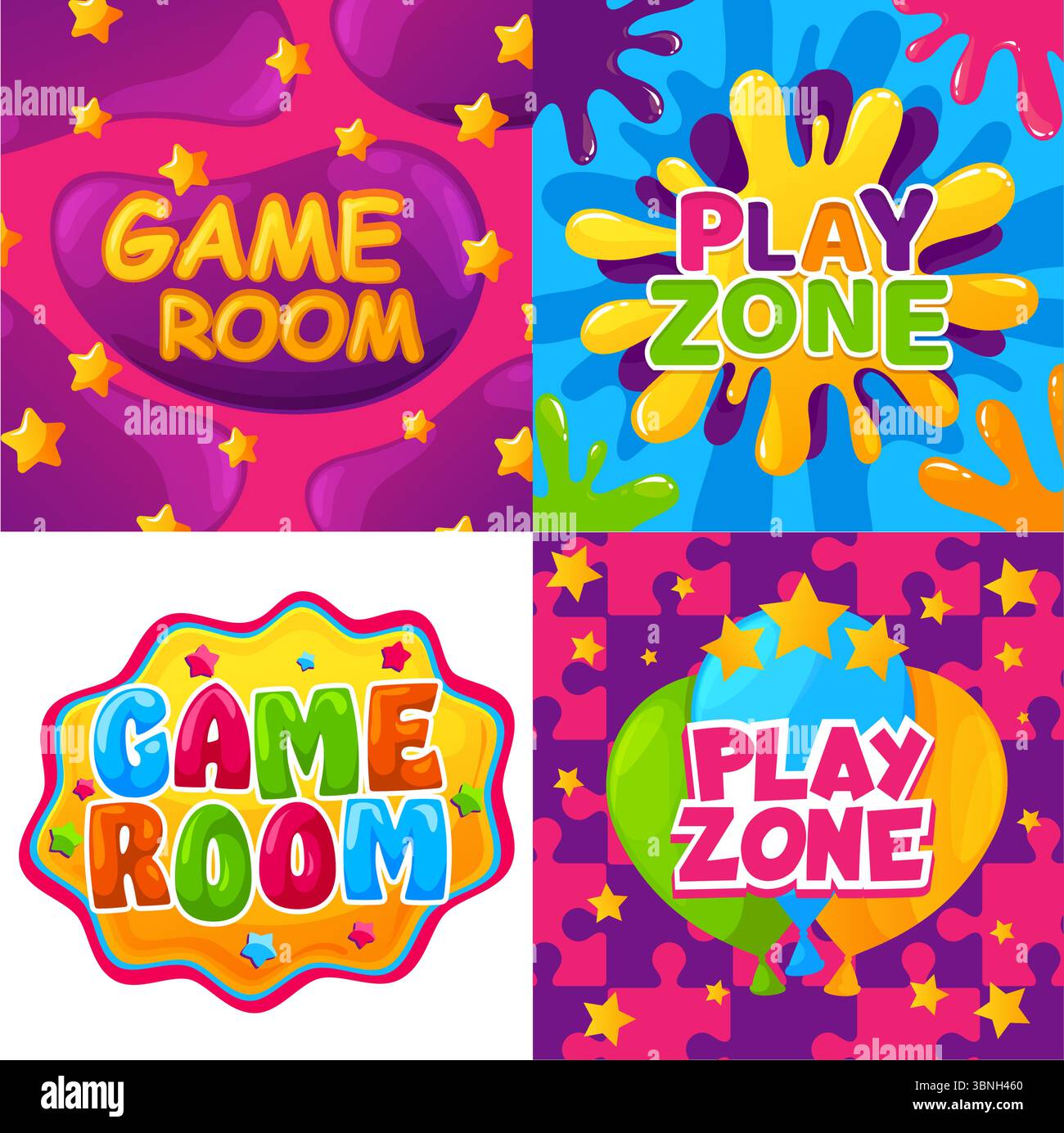 Kids club, game room and play zone cartoon vector design. Child ...