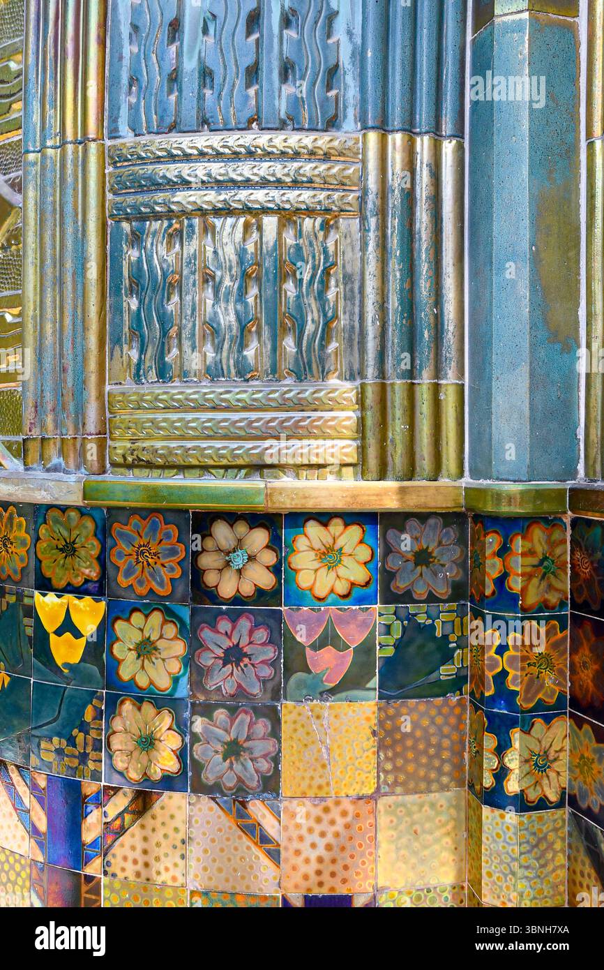 Detail of the Art Nouveau mosaics by Miksa Roth on the facade of the ...