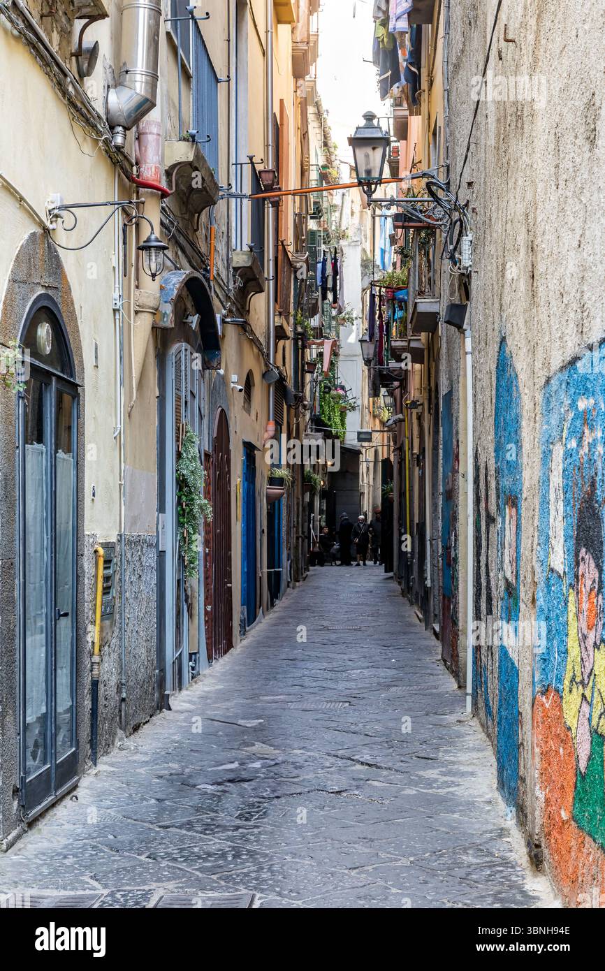 Narrow pedestrian street of Salerno Italy Stock Photo - Alamy