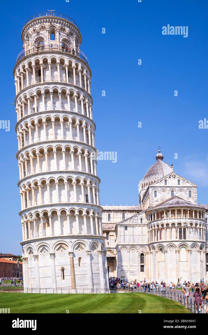 Tourists at The Leaning Tower of Pisa - Torre Pendente, campanile, or ...