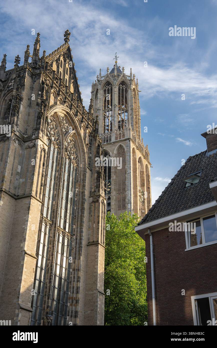 Dom Tower and Adjacent Church in Utrecht with Red Brick Building Stock ...