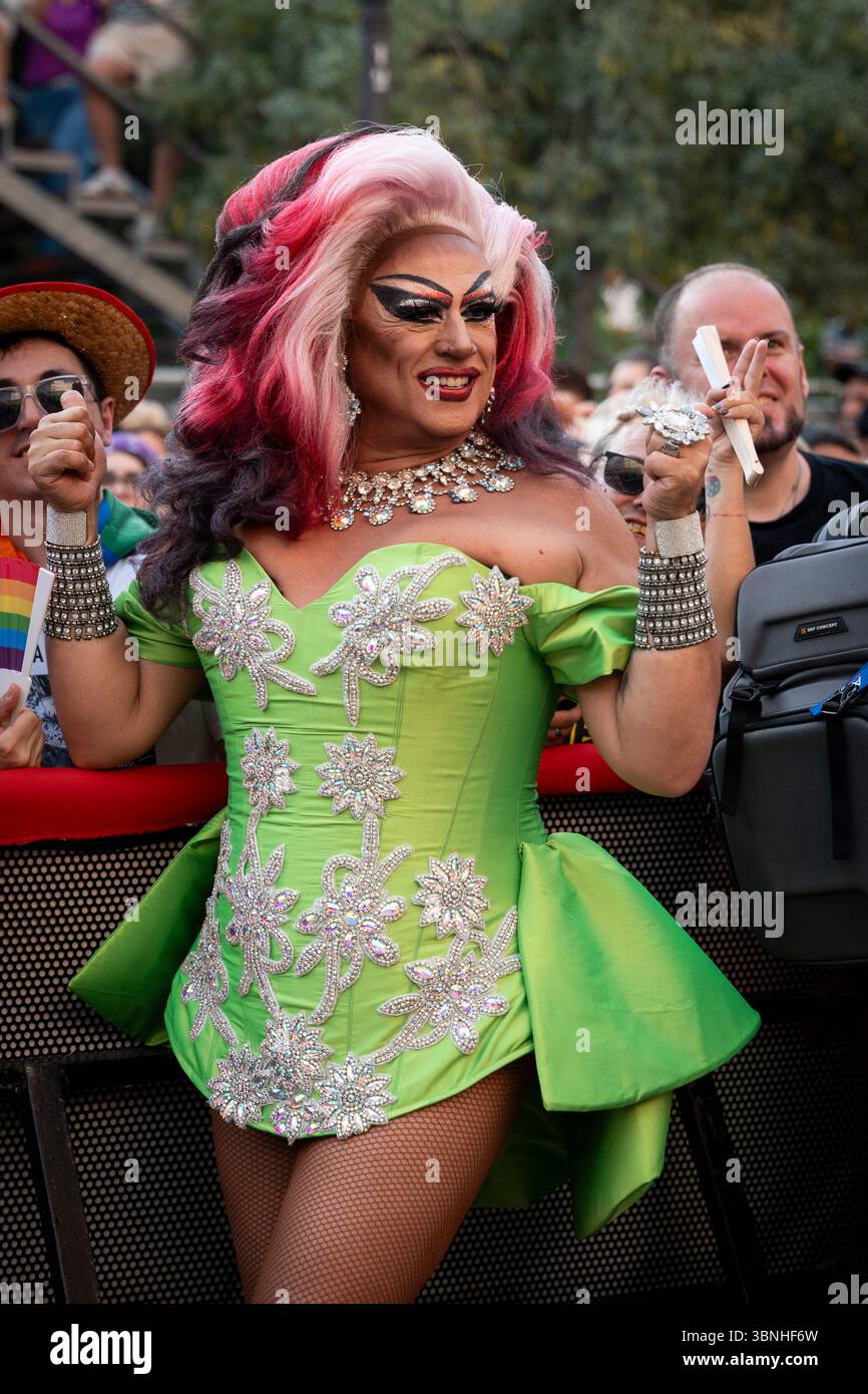 La Plexy during the MADO Pride opening speech at Plaza Pedro Zerolo on ...