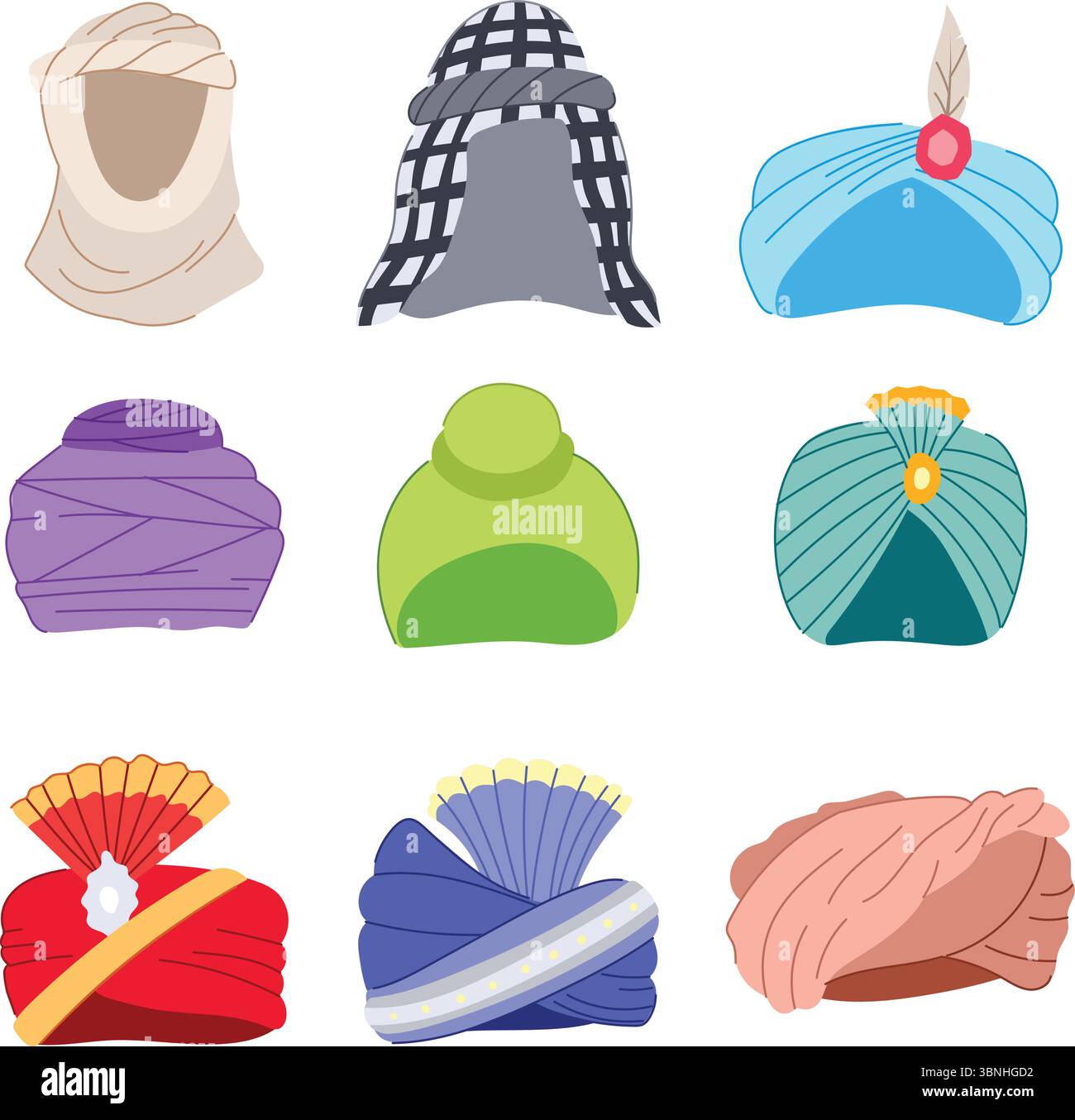 oriental headdress set cartoon vector illustration Stock Vector Image ...