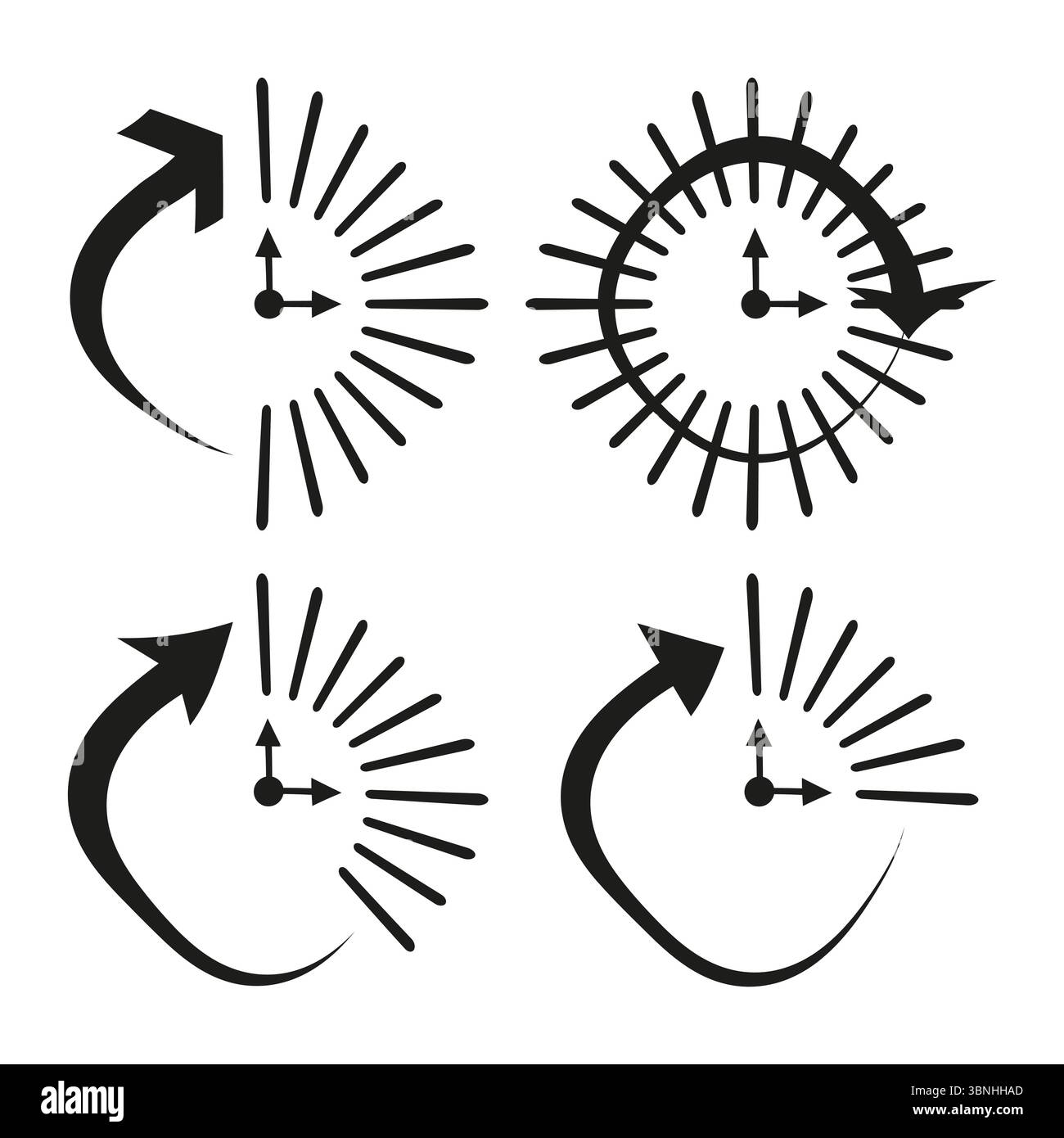 Cycle arrow icons. Clock burst mix. Bright contrast Vector. Time motion ...