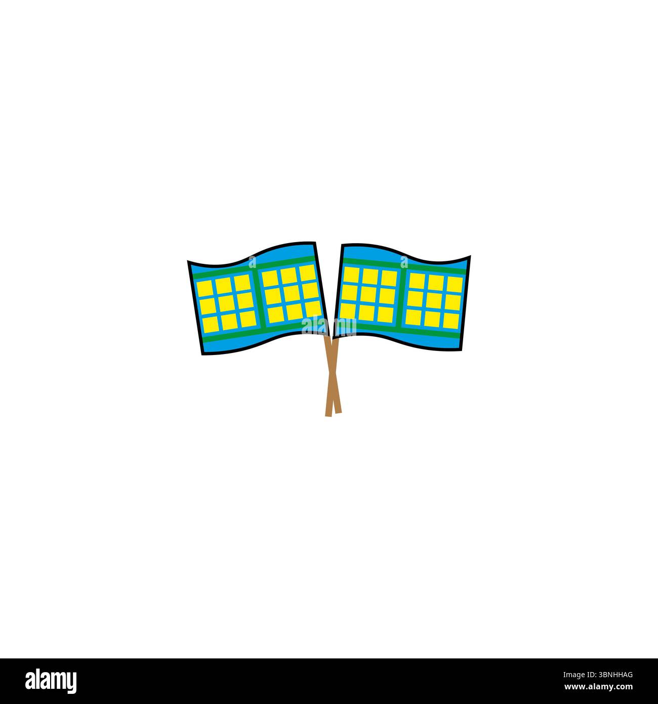 Two flags illustration. Green banner graphic. Yellow stripe detail ...