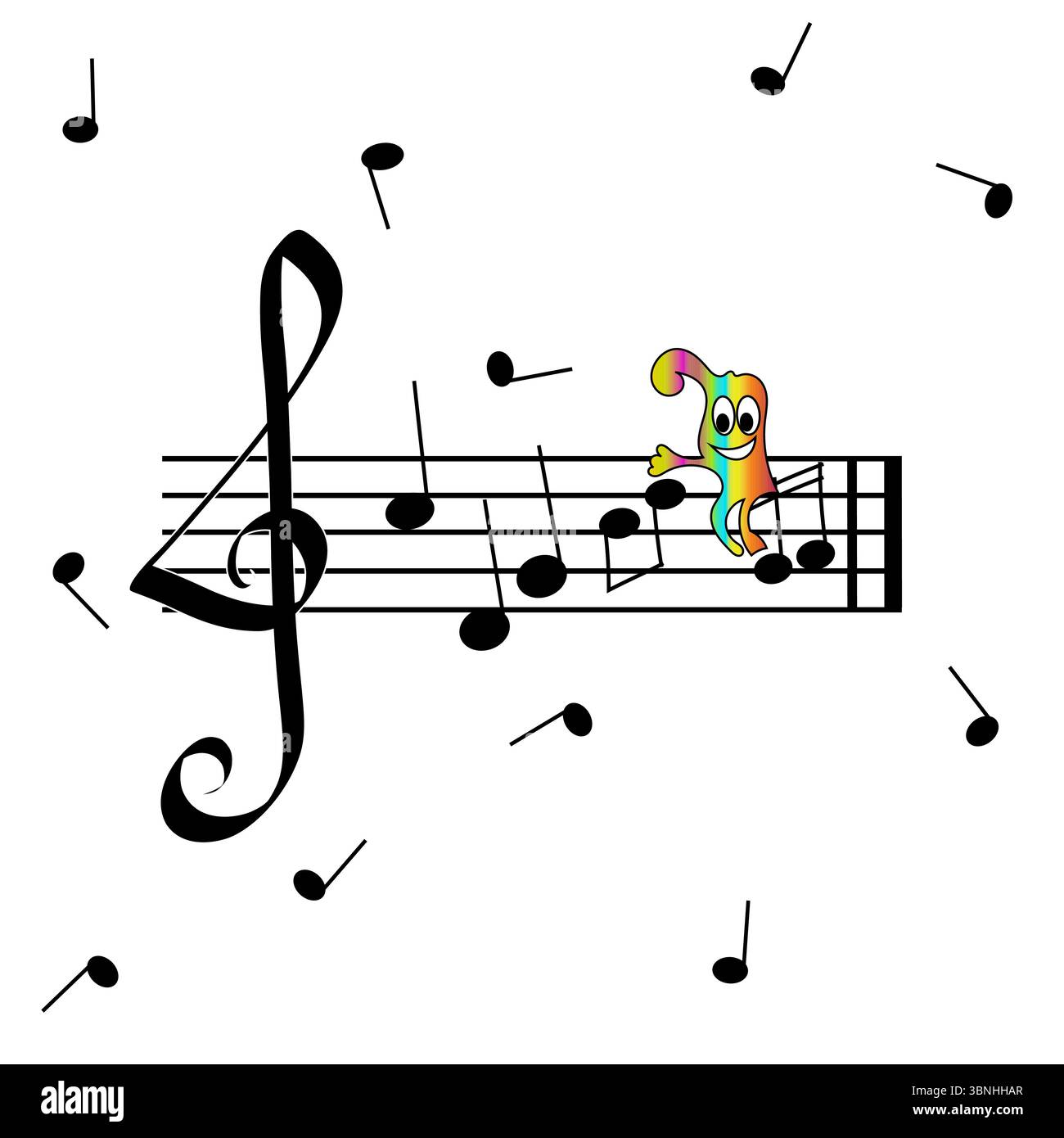 Music notes composition. Flying musical symbols. Treble clef ...