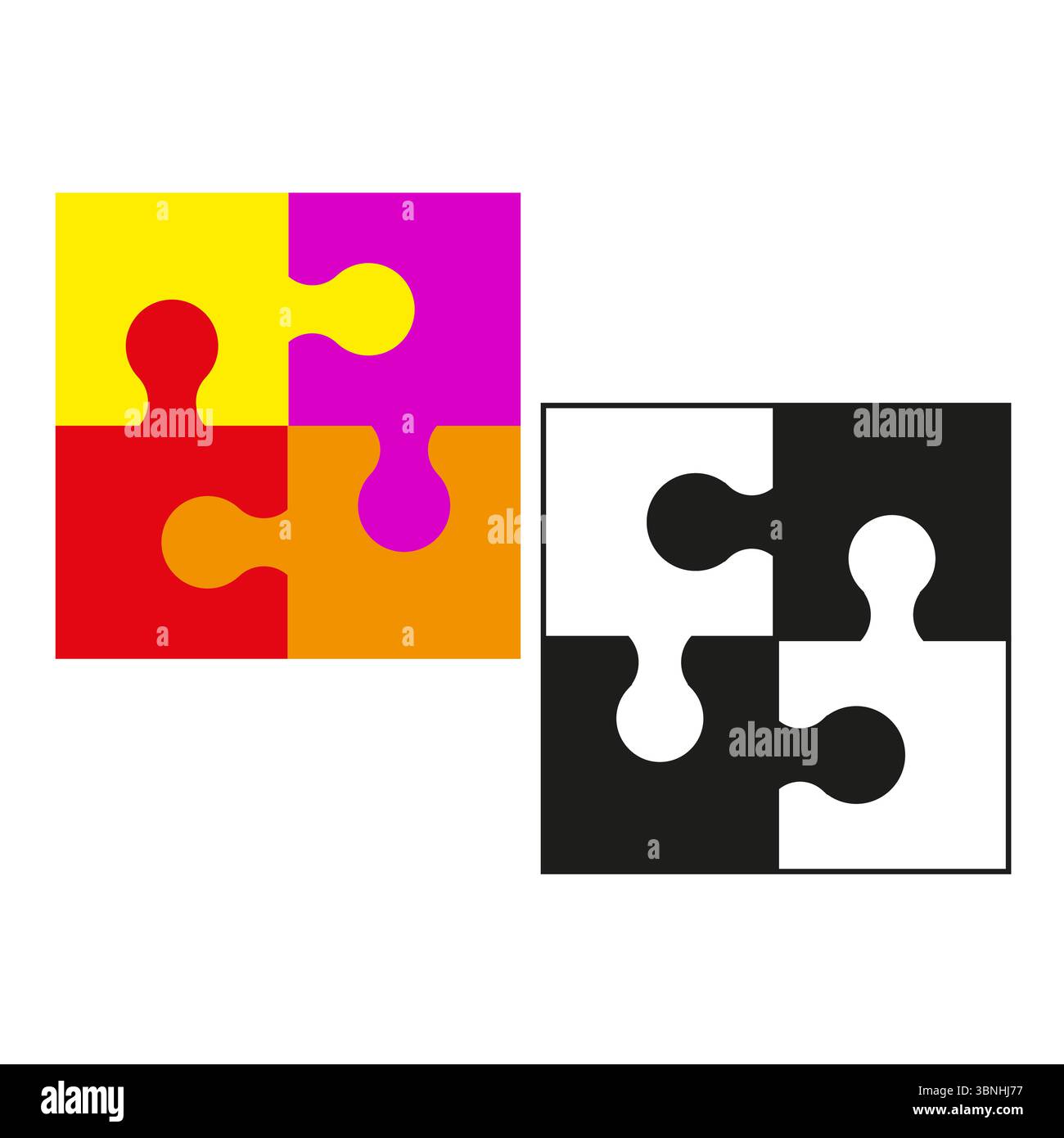 Colored puzzle square. Monochromatic puzzle design. Comparative vector ...