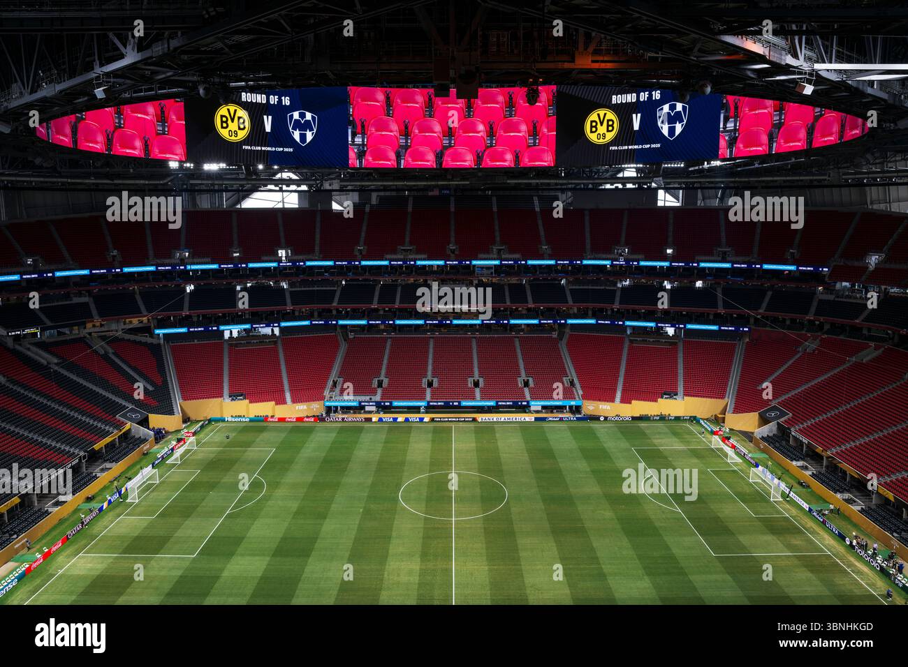 A general view shows Mercedes-Benz Stadium from above prior to the FIFA ...