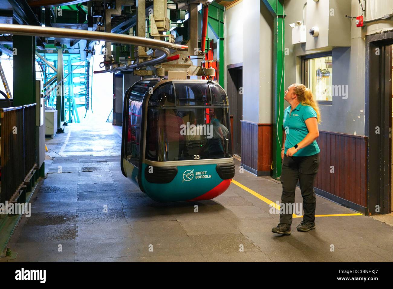 Upper station of the Banff Gondola, an aerial tramway transporting ...