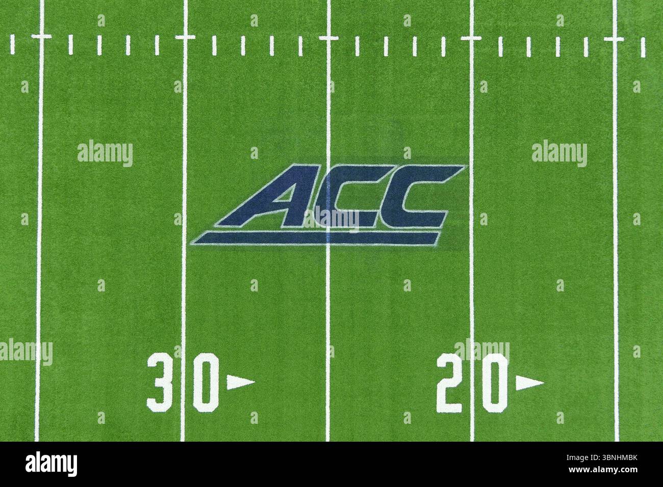 The ACC logo on the football field at California Memorial Stadium on ...