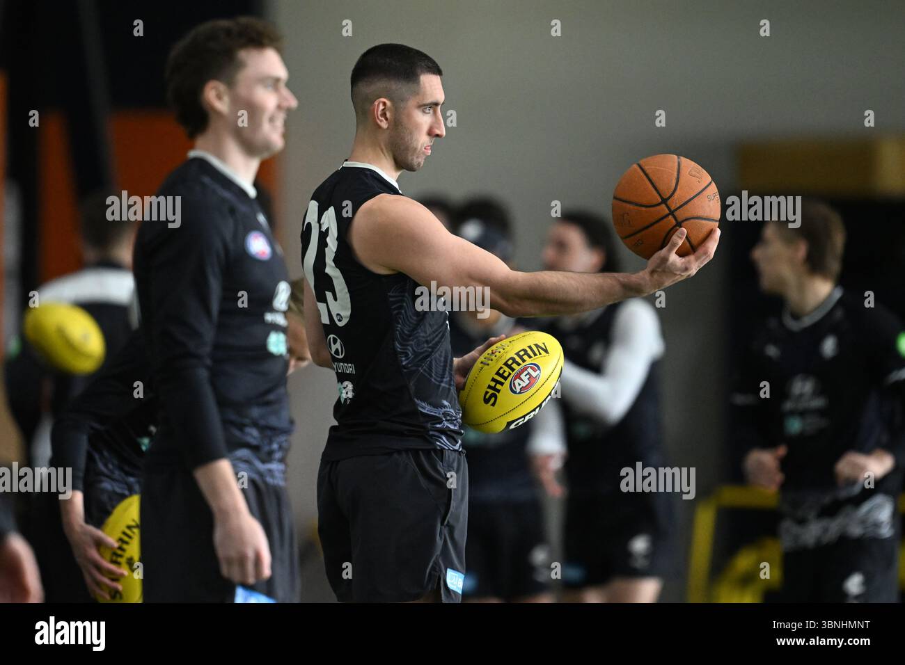 Jacob Weitering of Carlton during an AFL training session at IKON Park ...