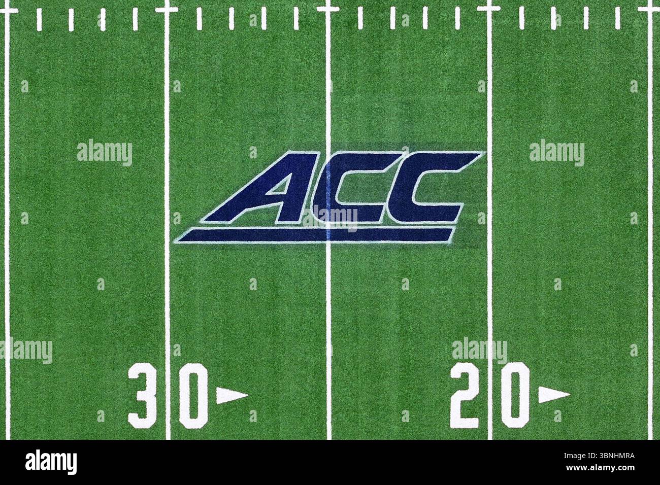 The ACC logo on the football field at California Memorial Stadium on ...