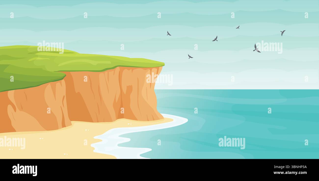 Coastal Cliff Landscape with Sea View Vector Illustration Stock Vector ...
