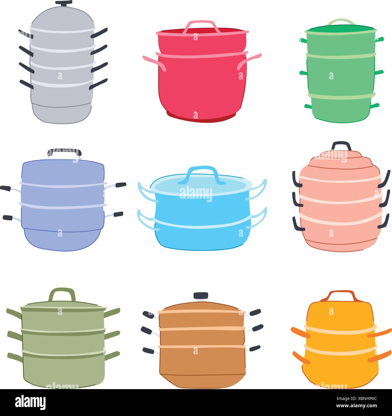 steamer pot set cartoon vector illustration Stock Vector Image & Art ...