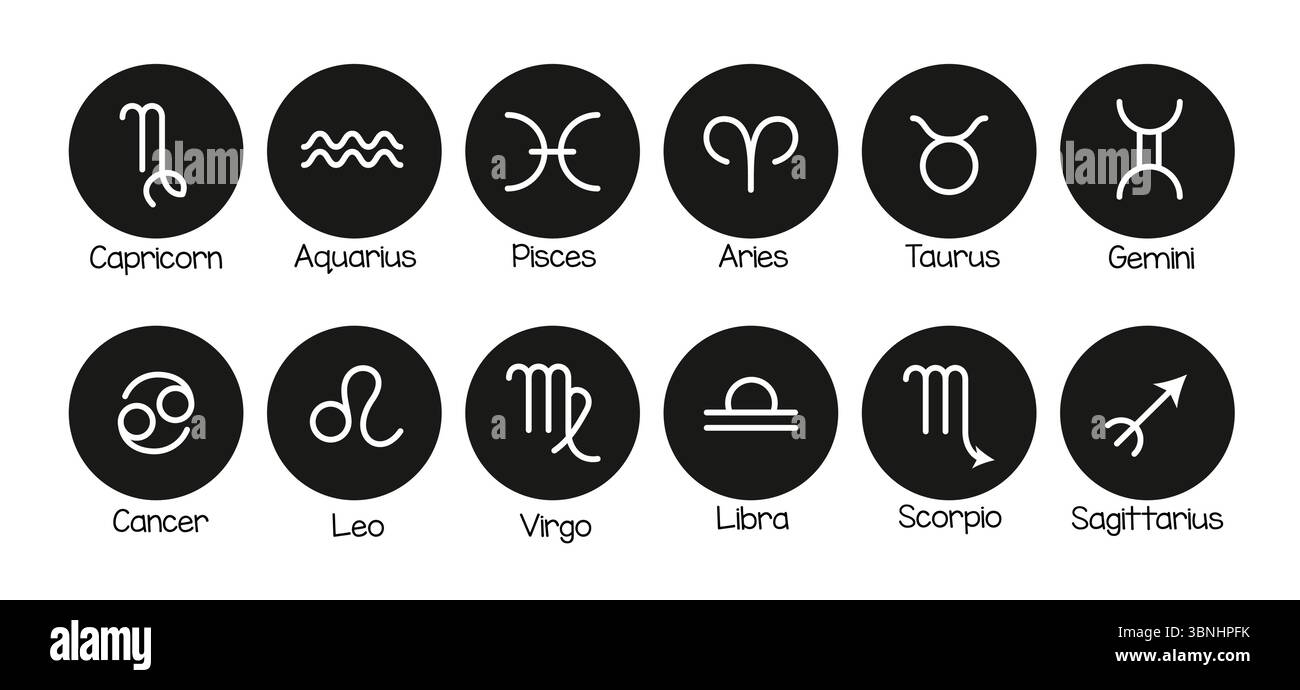 Zodiac signs horoscope icon clipart set. Birth month horoscope symbol ...