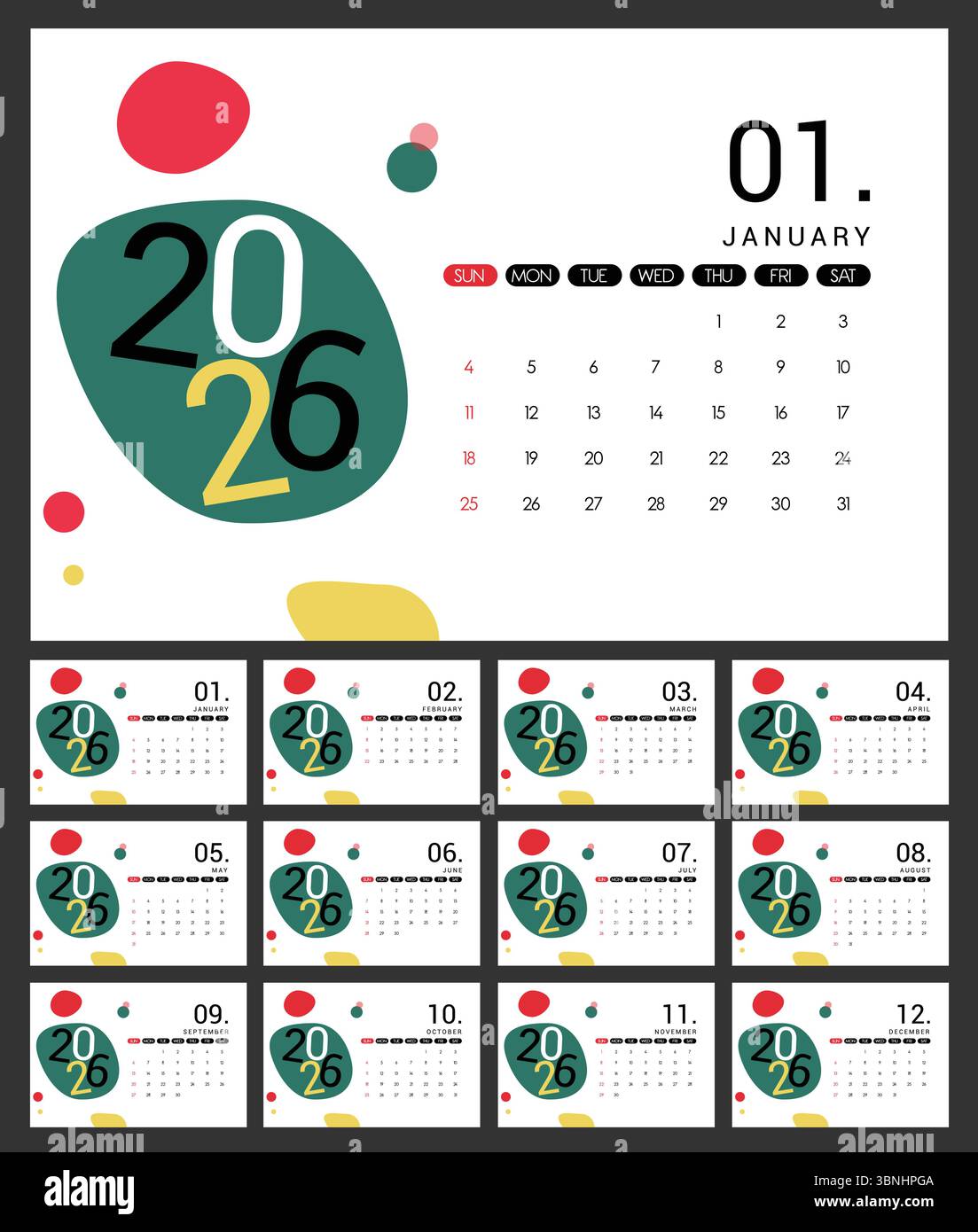 2026 calendar template clipart set. Calendar of 2026 clip art ...